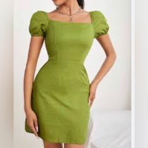 SHEIN | Dresses | Nwot Shein Lime Green Short Dress With Ruffled Short ...